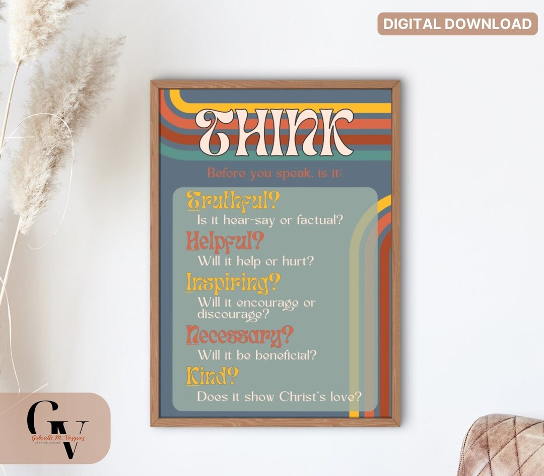 Groovy Retro THINK Classroom Rule Poster | Classroom Decor | Instant ...