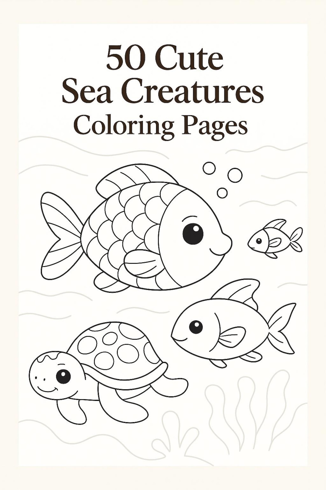 Kawaii Sea Creatures Coloring Pages - 50 Printable Pages Pack, Instant ...