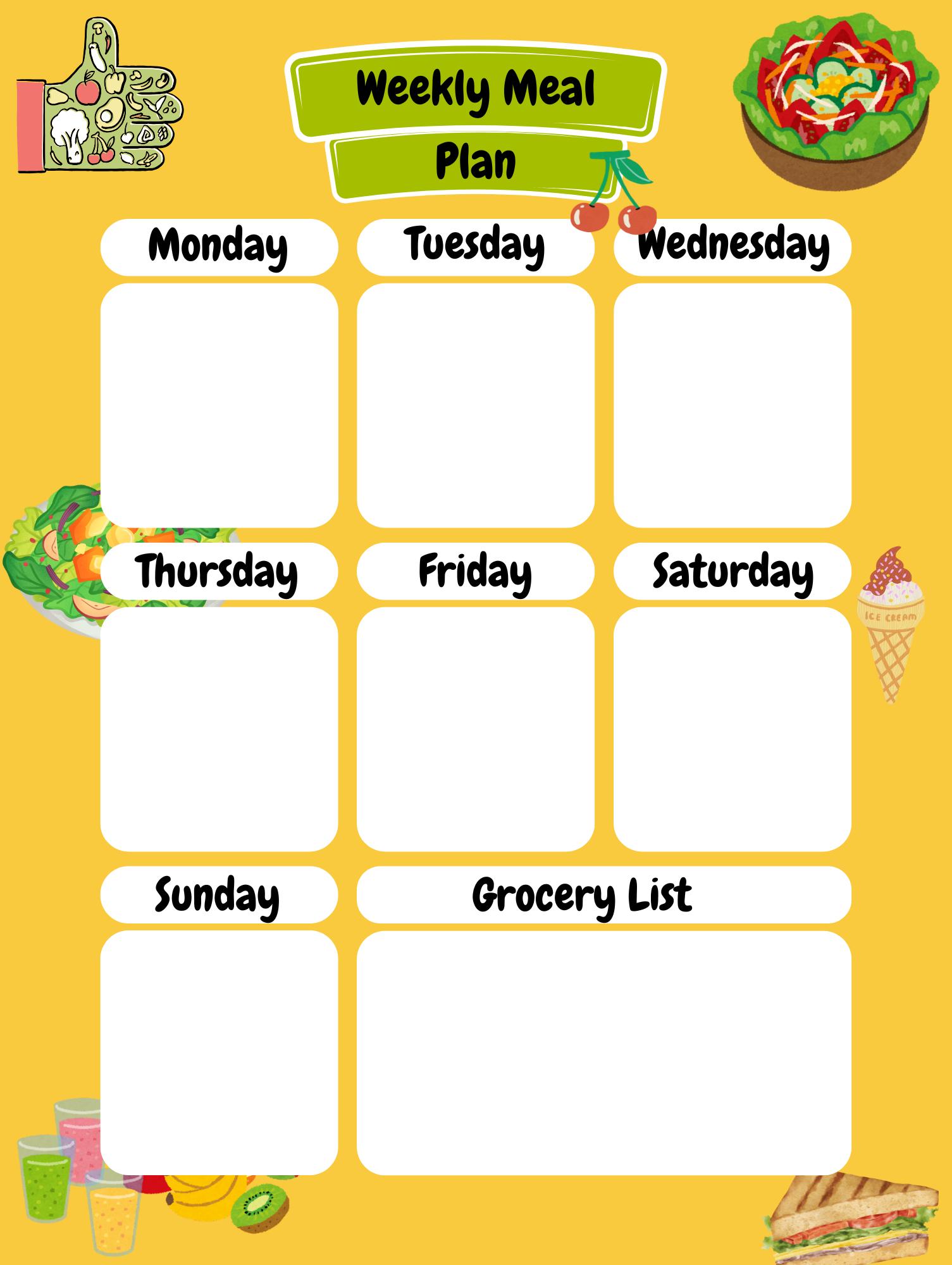 Printable Weekly Meal Planner + Grocery List – Colorful Healthy Food ...
