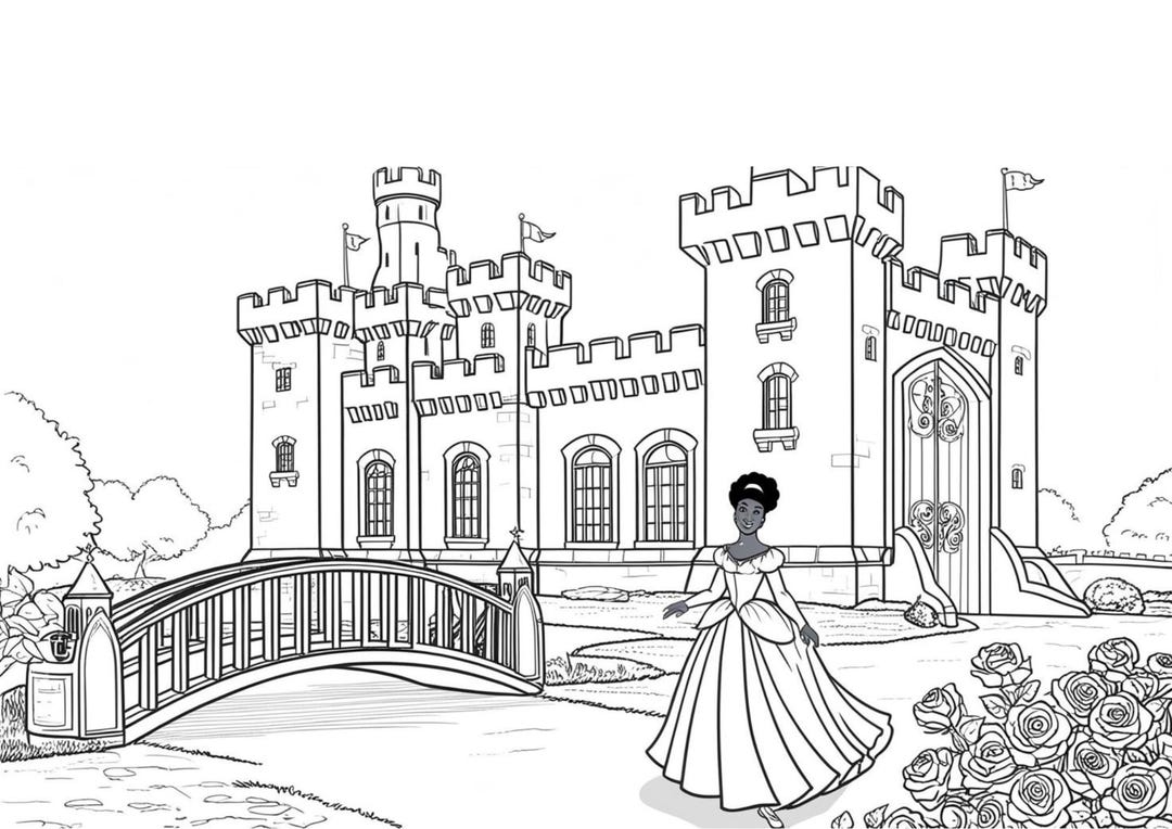 A4 Princess Palace Coloring Page Printable Drawing for Kids | Creative ...