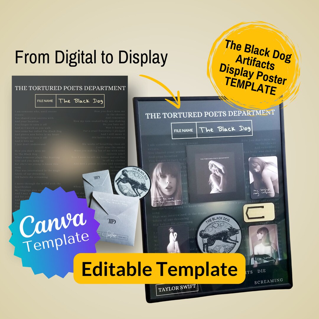 The Black Dog Artifacts Display Poster Canva Template | Tortured Poets ...