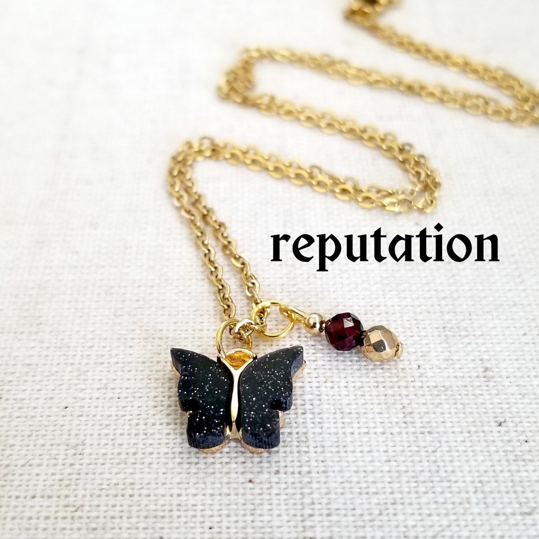 Reputation Black Glitter Butterfly Gold Necklace 18 Gold Colored ...