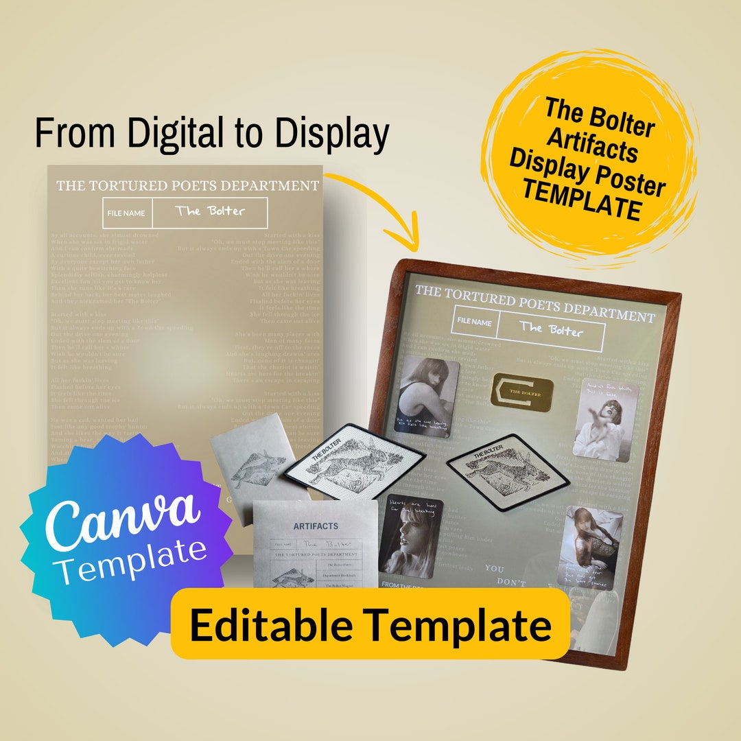 The Bolter Artifacts Display Poster Canva Template | Tortured Poets ...