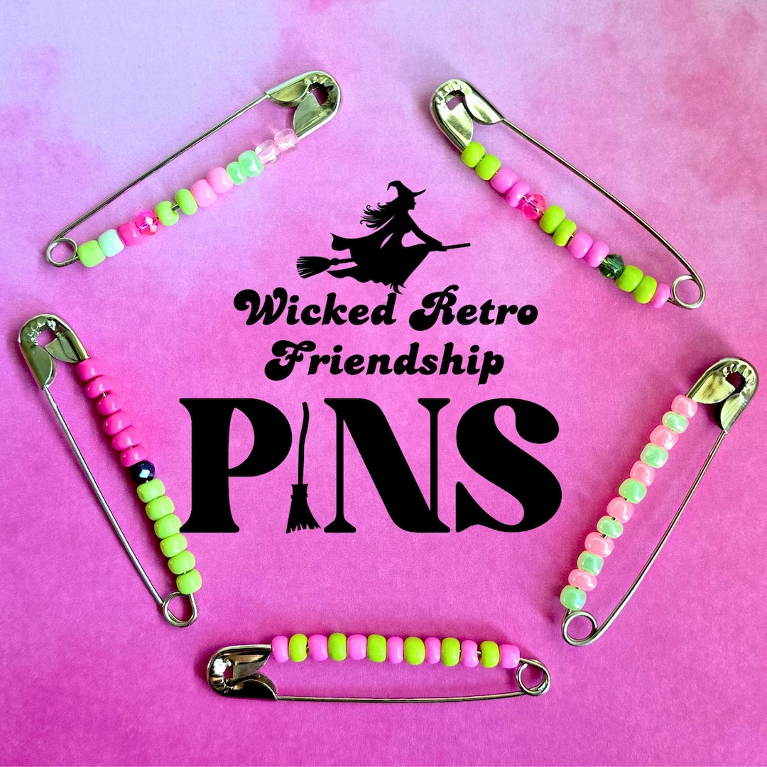 Wicked 80's Retro Friendship Pins | 2.2 Inch Silver Pins | Pink & Green ...