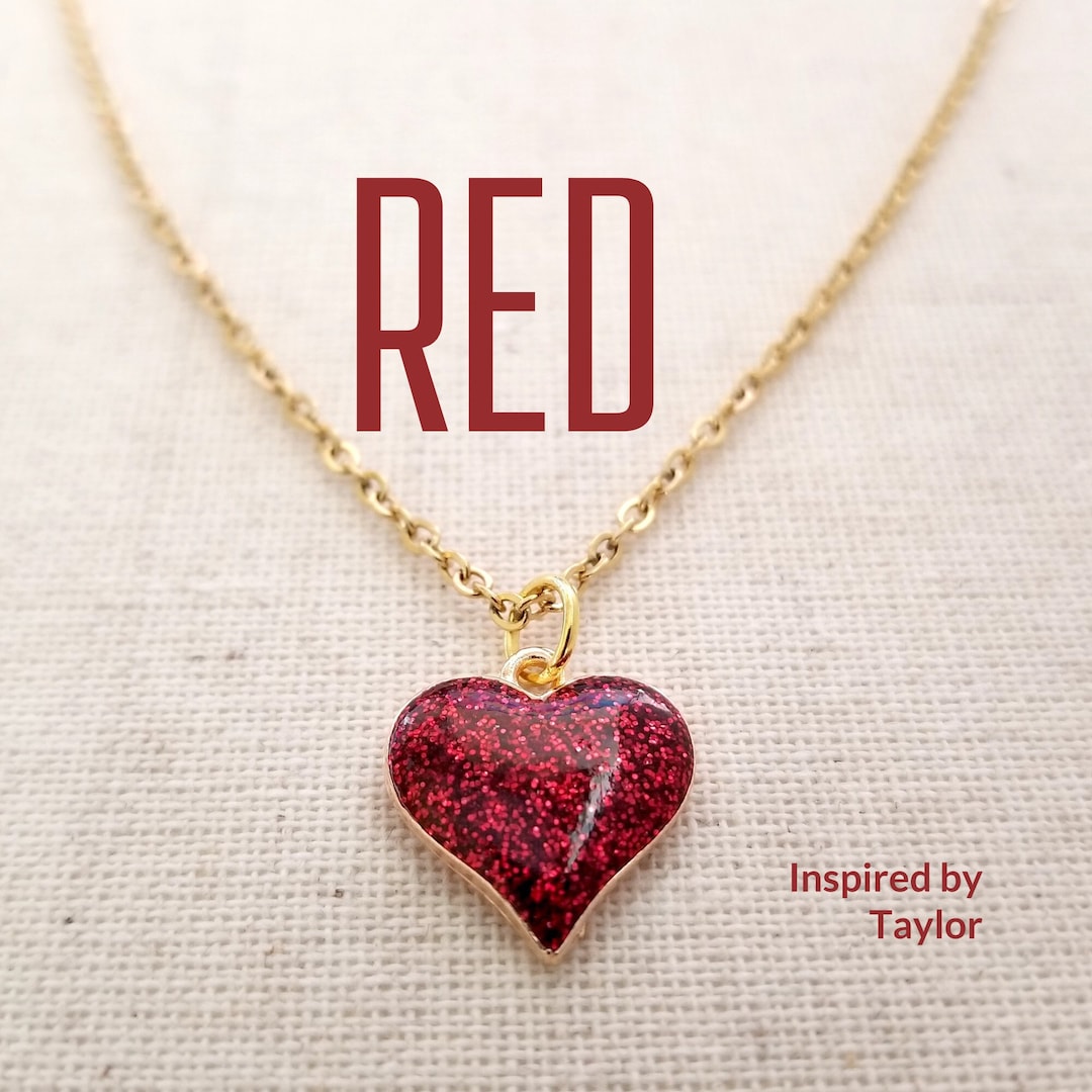 Red Glitter Heart Necklace Inspired by Tay | 18" Gold Color Stainless ...