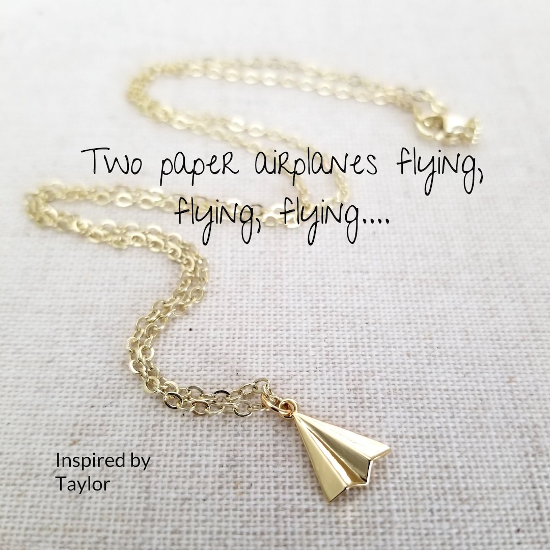 Paper Airplane Gold Necklace Tay Tay | 18" 14K Gold Plated Brass Link ...