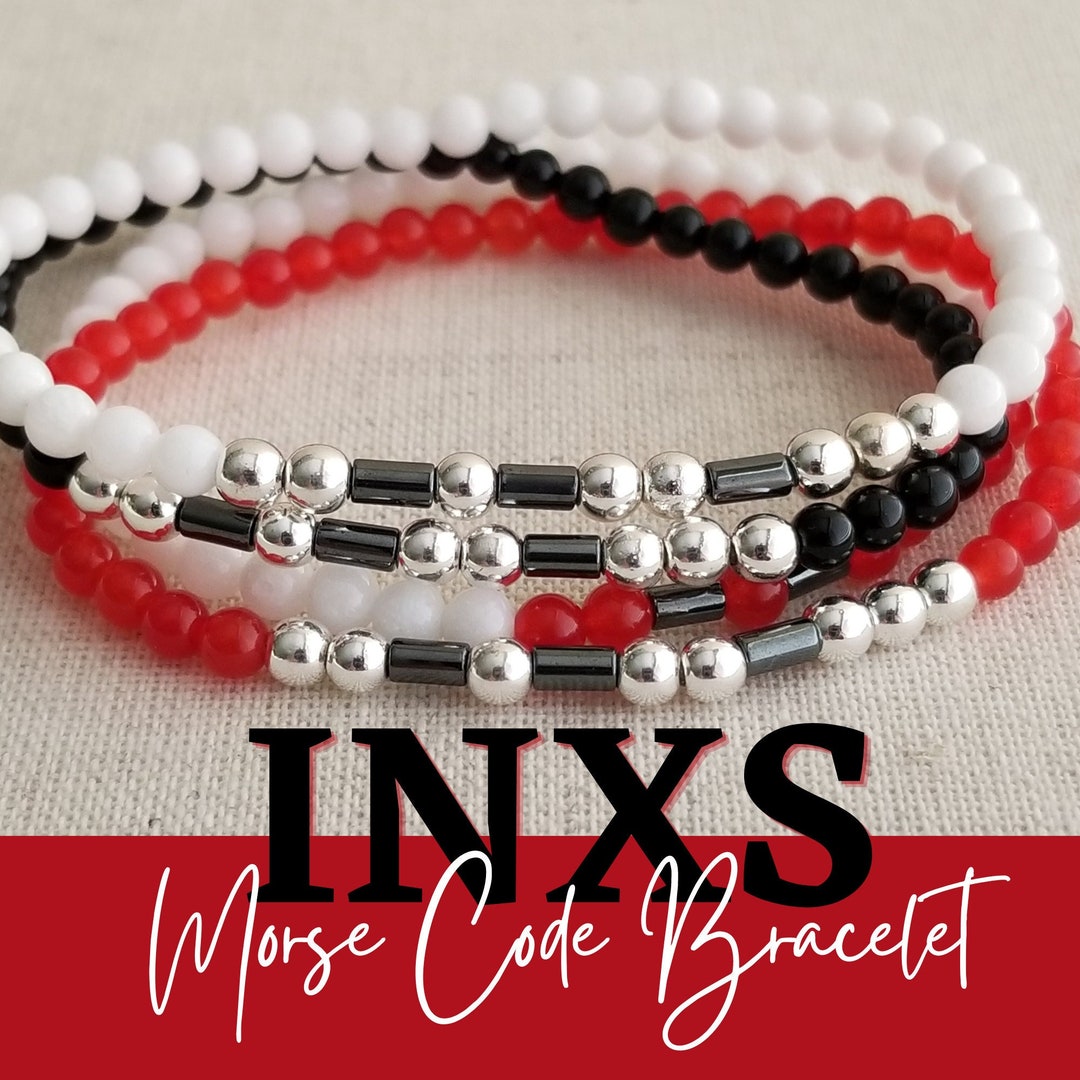 INXS Morse Code Bracelet | 4mm Stretchy Gemstone Bracelets | 4 Options ...