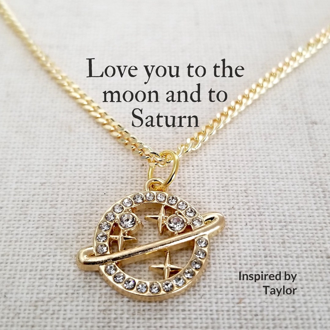Moon and Saturn Necklace | 18K Cuban Gold Chain W/ Gold Saturn & Moons ...