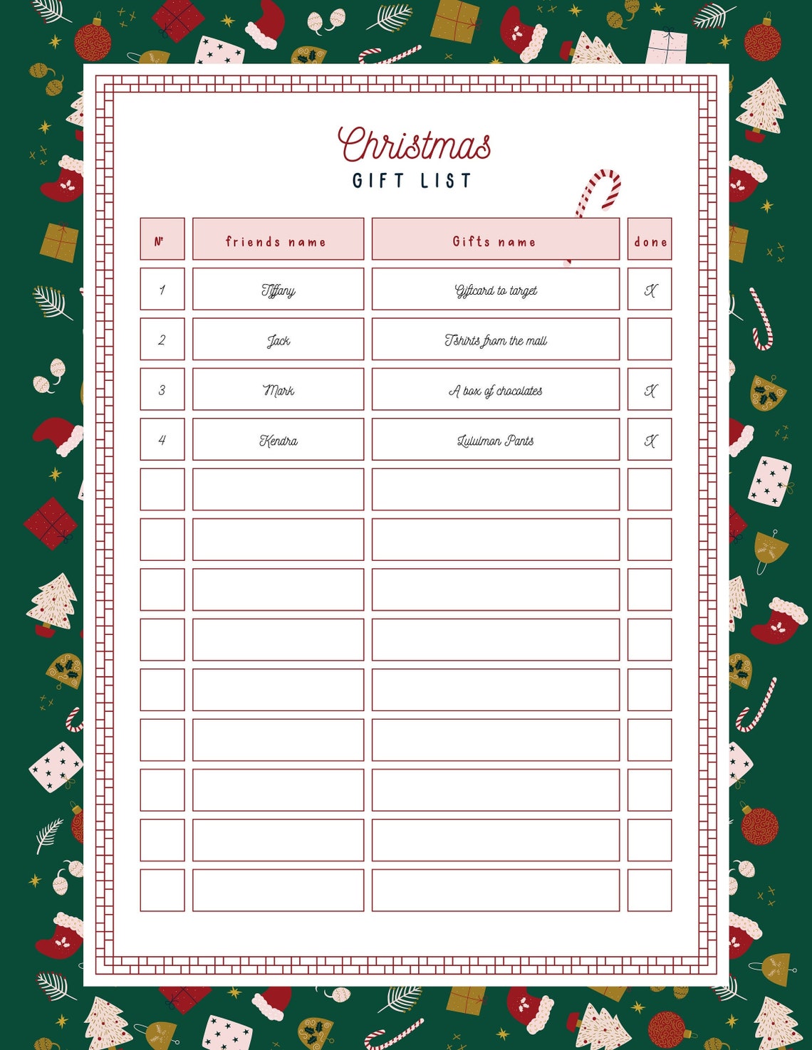 Printable Christmas Gift List, Christmas Gift Tracker, Christmas Gift ...