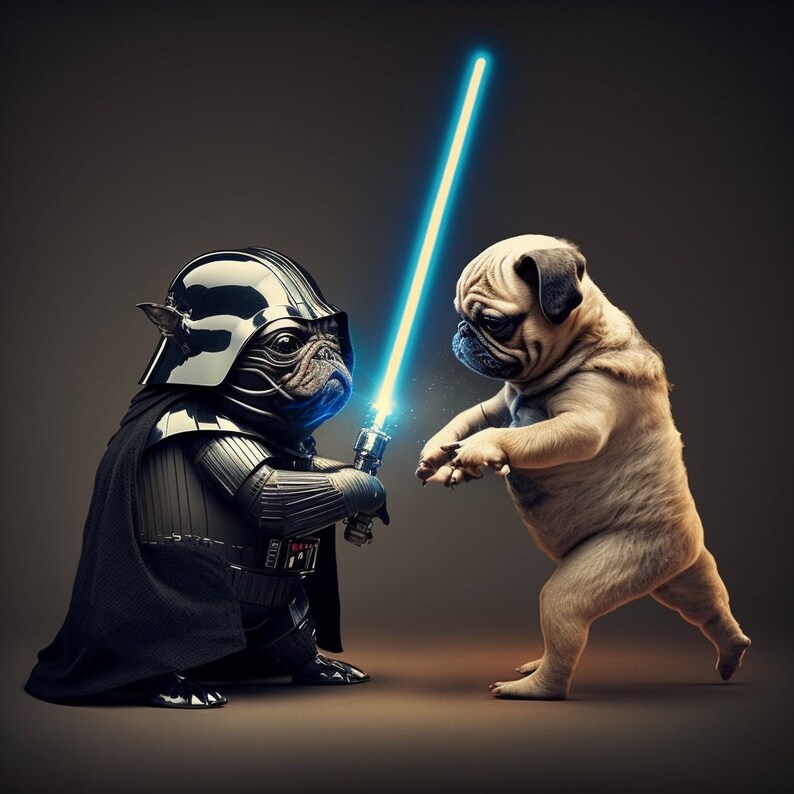 Star Wars Pug Jedi Darth Vader Pug Duel Jedi Dog Art Print Pug Wall ...