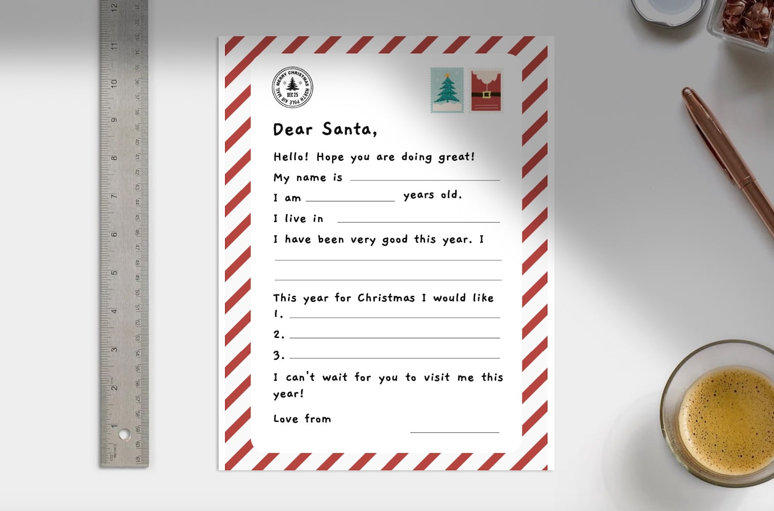 Printable Letter to Santa Claus, Christmas Wish List, Dear Santa ...