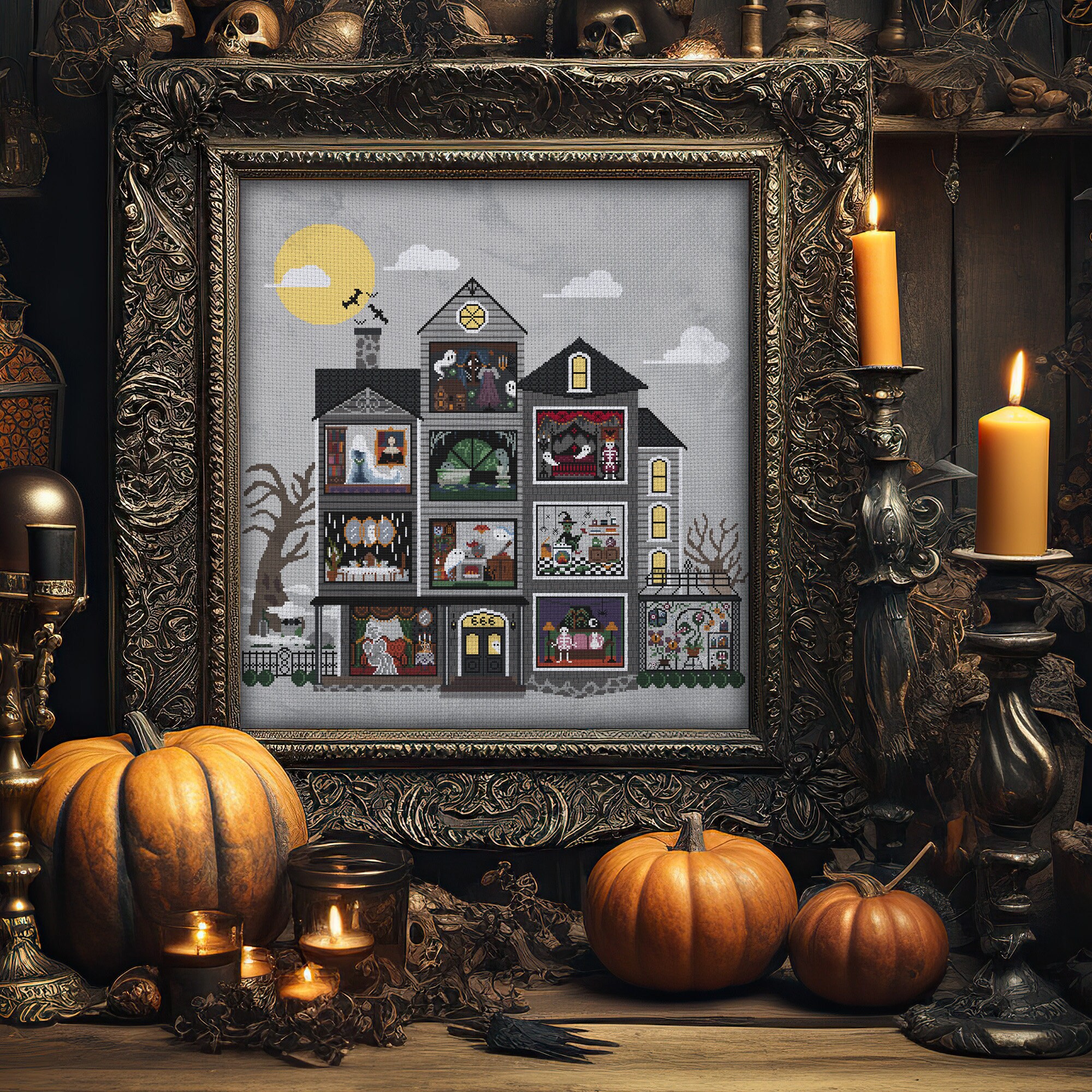 The Haunted House Cross Stitch Pattern PDF - Etsy