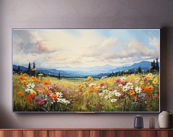 Vintage Wildflower Field TV Frame Art Oil Painting, Samsung Frame TV ...