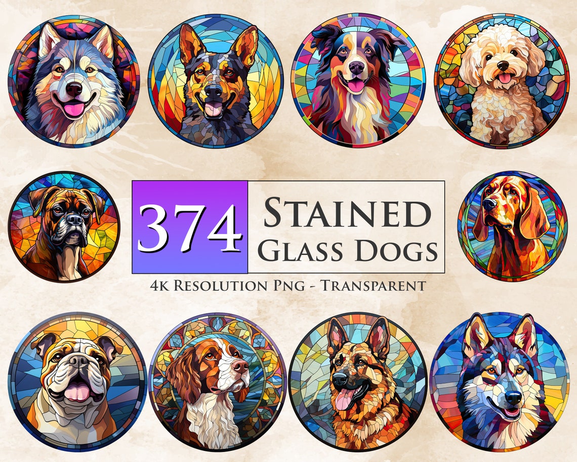 374 Stained Glass Dogs PNG Bundle - Dog Designs, Sublimation, Printable ...