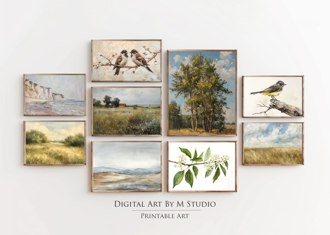 Rustic Gallery SET of 9 Prints - Neutral Vintage Gallery, Nature Wall ...