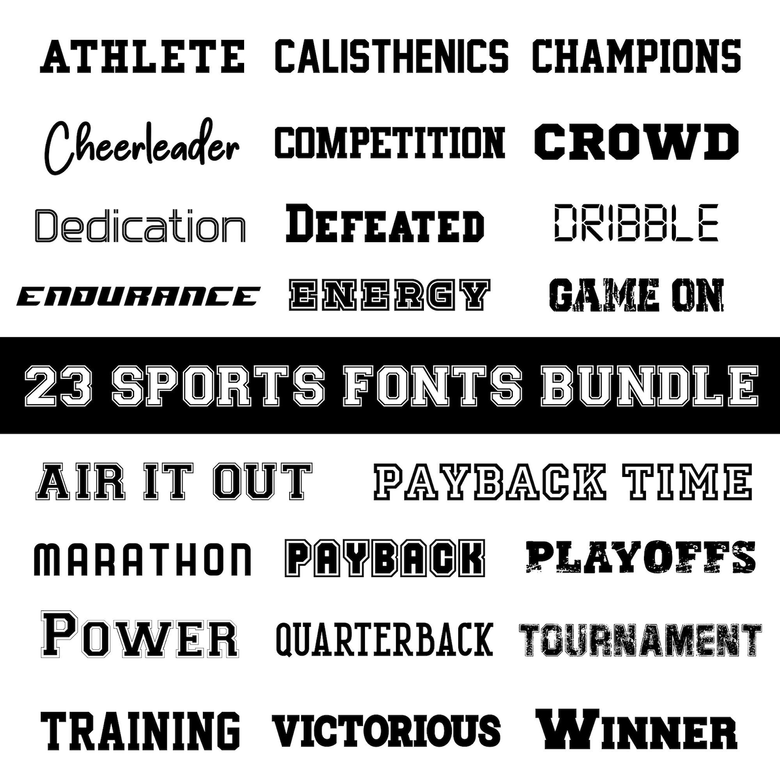 23 Sports Fonts Bundle - SVG, PNG, OTF, Varsity Font - College Font ...