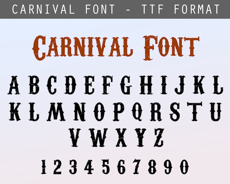 Carnival Font TTF - Carnival Alphabet, Carnival Letters and Numbers for ...