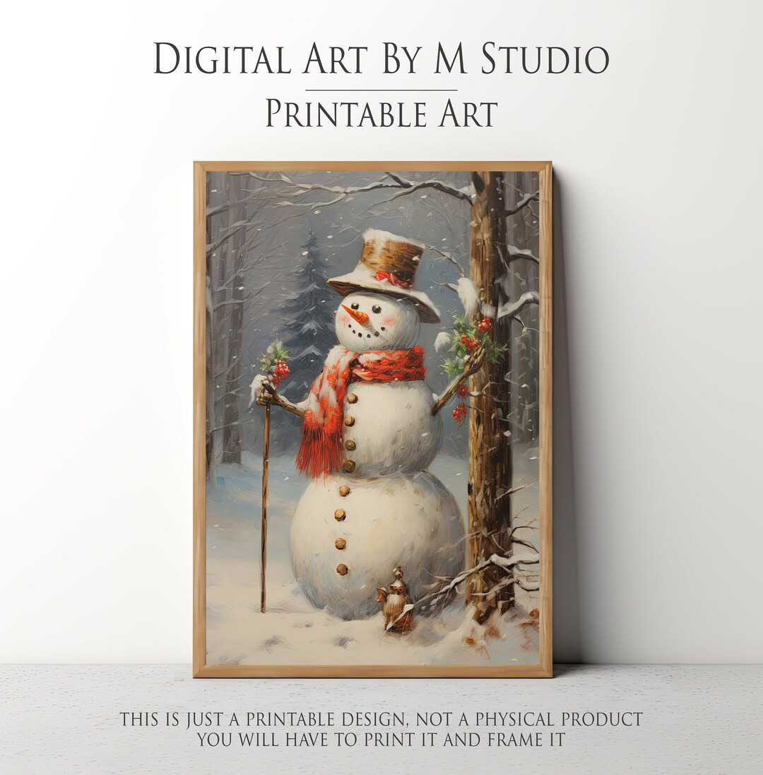 Cute Snowman Oil Painting - Christmas Wall Art, Snowman Printable ...