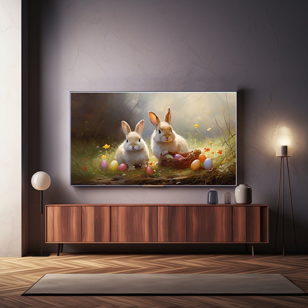 Cute Easter Bunny in a Field TV Frame Art - Oil Painting, Samsung Frame ...