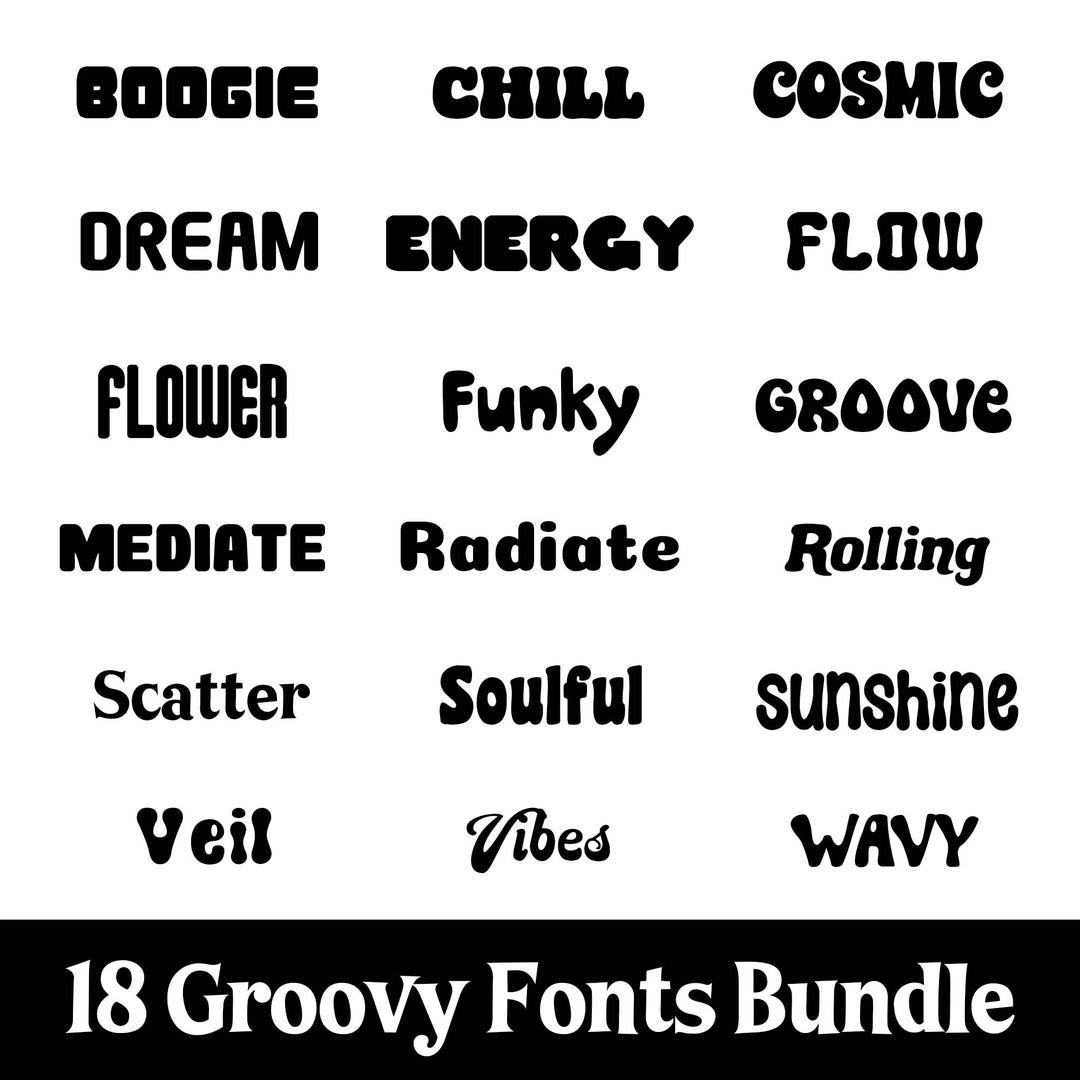 18 Groovy Fonts Bundle Otf/ttf, Svg, Png - Retro Fonts, Vintage Fonts ...