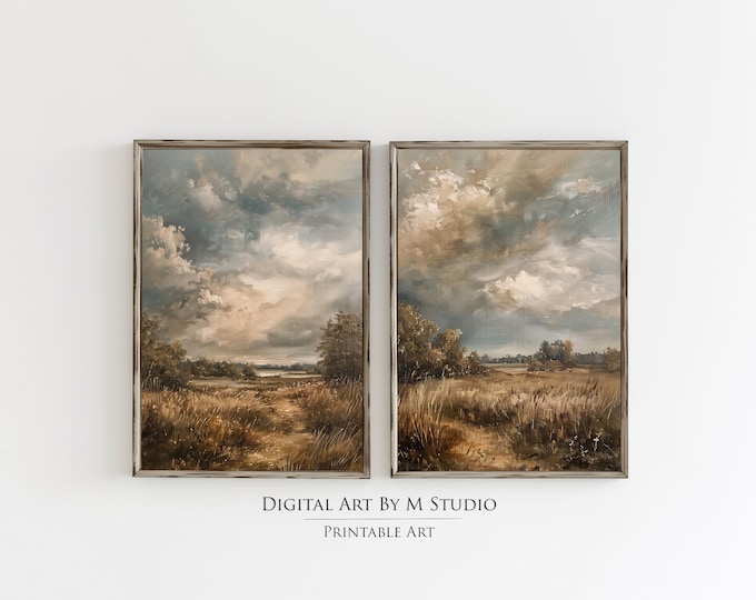 Two Piece Landscape Print SET | Split Panel PRINTABLE | Vintage Digital ...