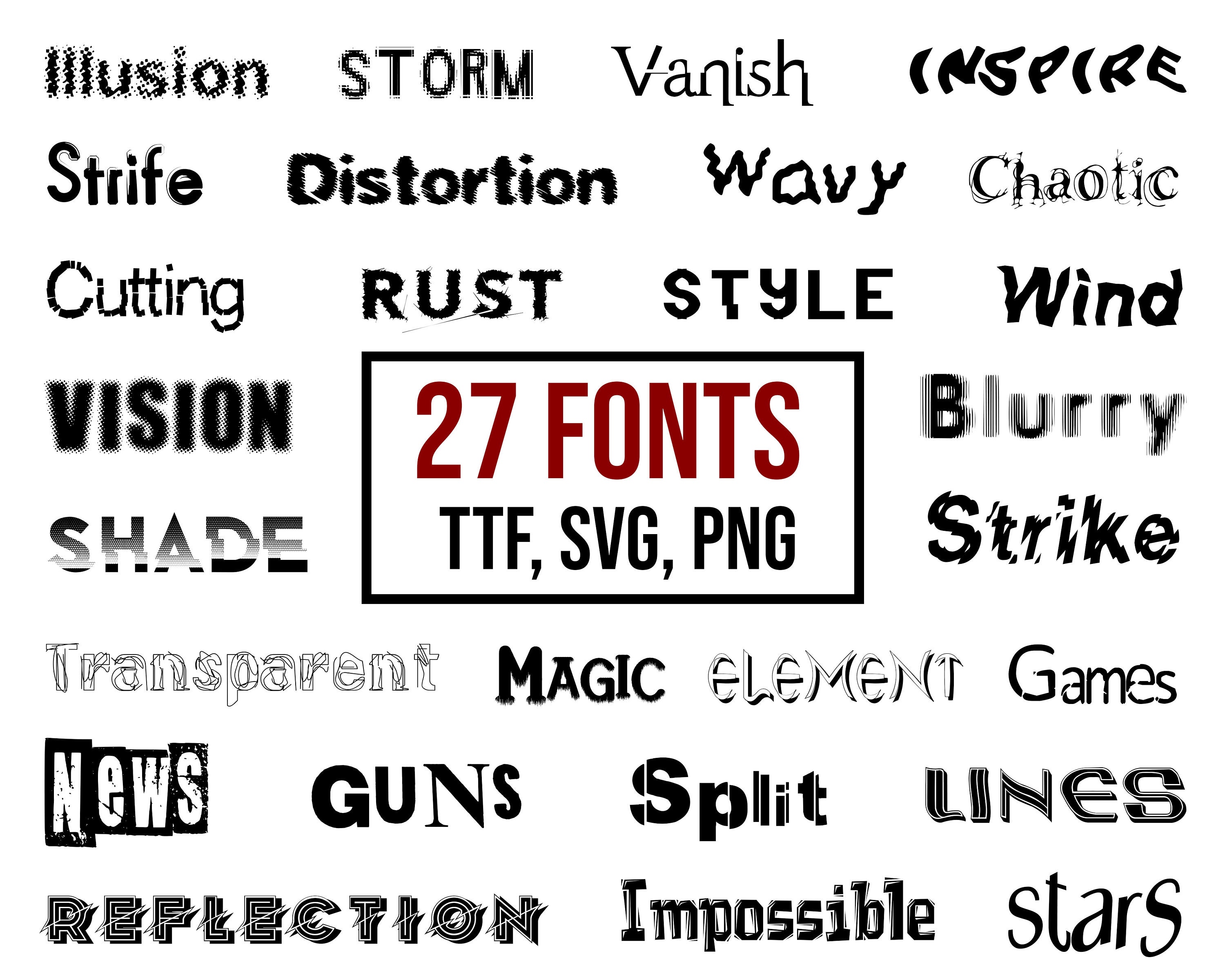 27 Various Fonts BUNDLE TTF, SVG, Png, Distressed, Letters and Numbers ...