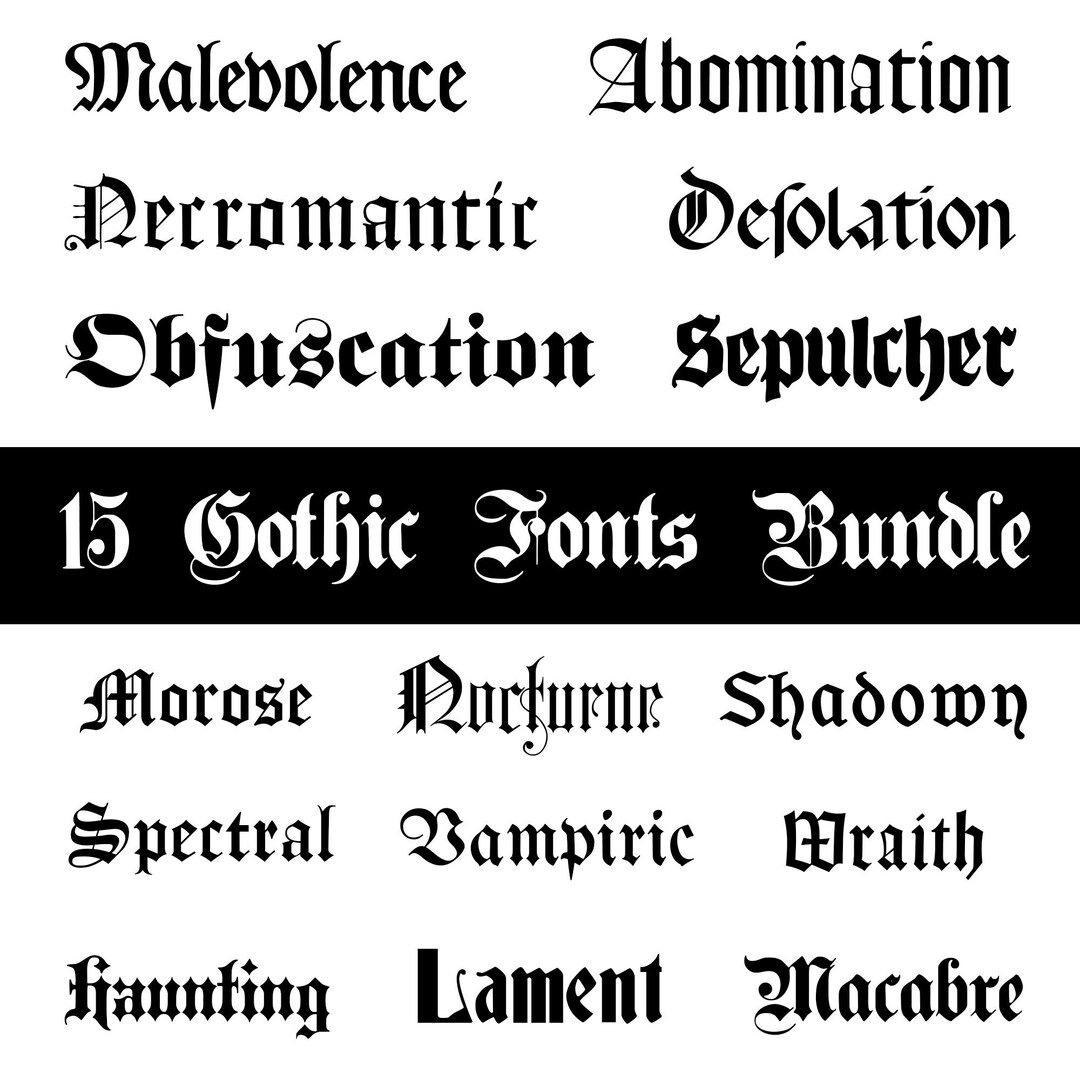 15 Gothic Fonts BUNDLE #2 TTF, SVG, Png, Letters and Numbers, English ...