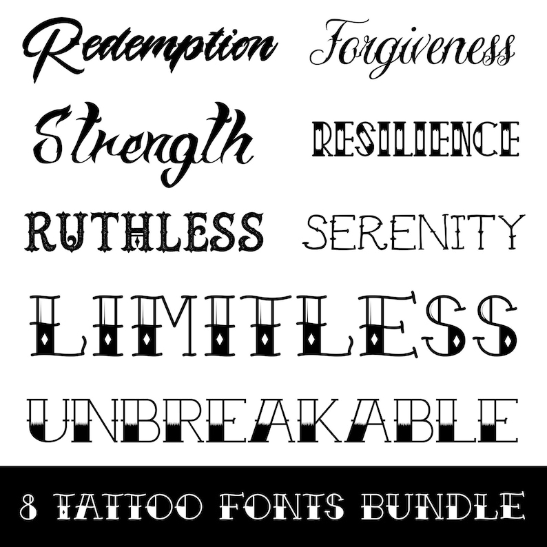 8 Tattoo Fonts Bundle - SVG, PNG, TTF - Fonts for Cricut, Silhouette ...