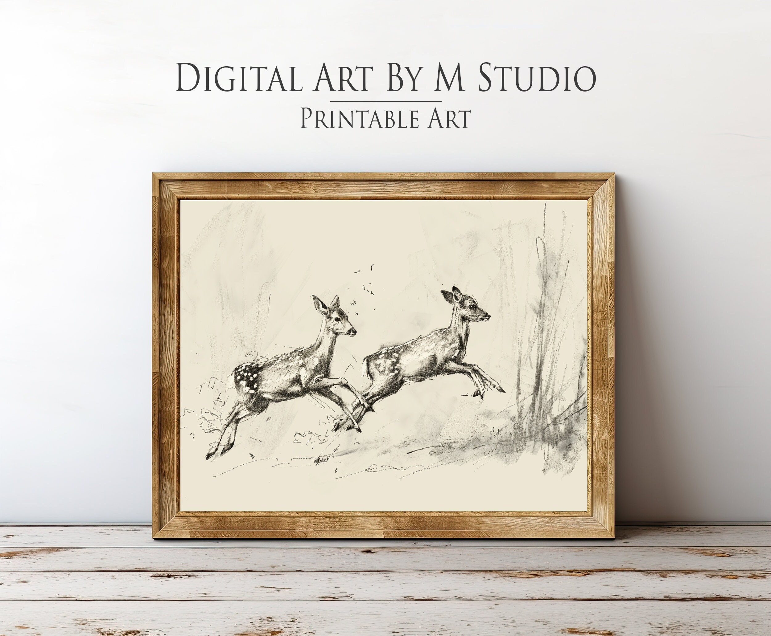 Antique Rustic Deer Sketch - Vintage Deer Sketch Print - Printable ...