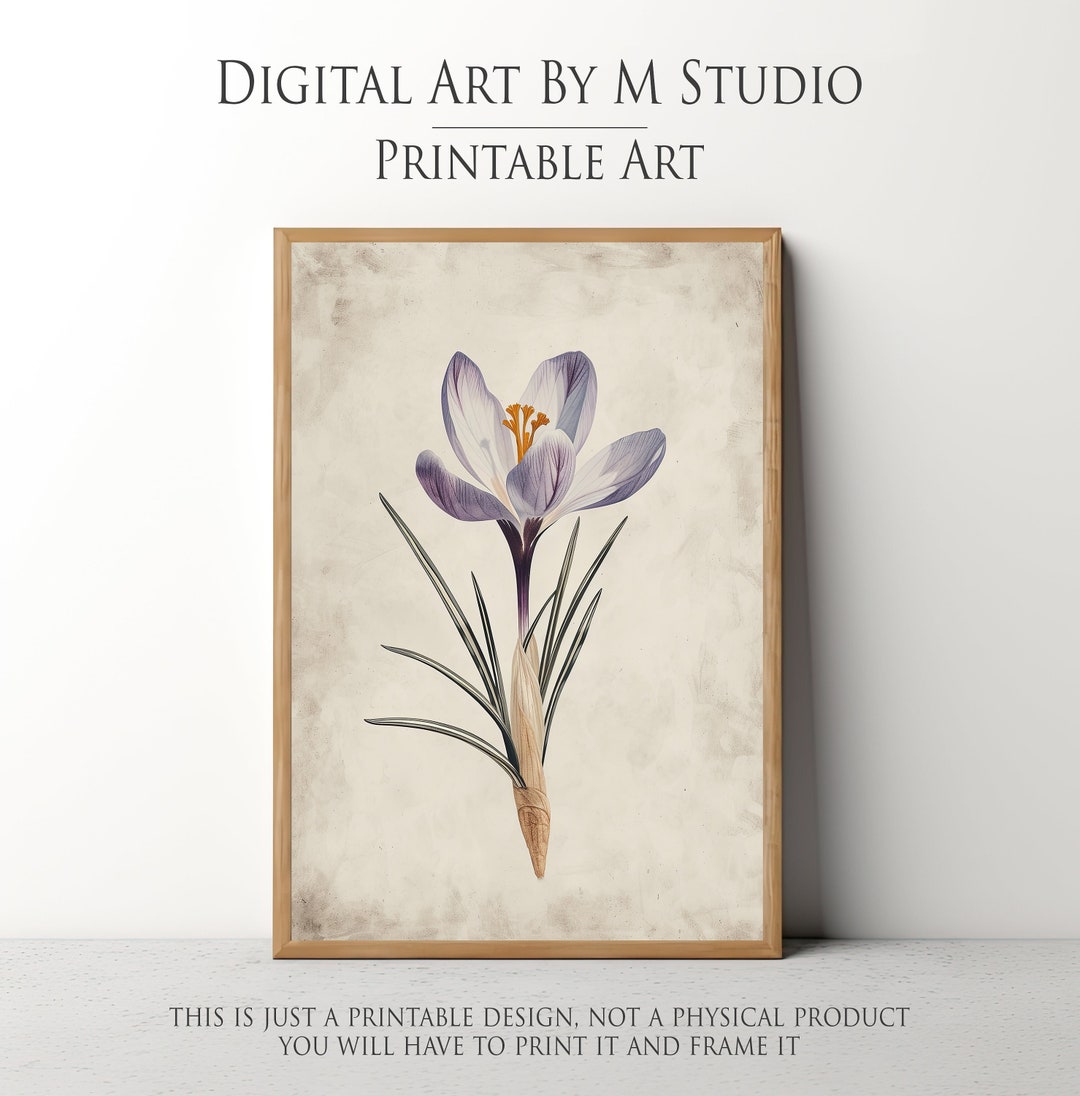 Crocus Flower Painting - French Country Farmhouse Printable - Botanical ...
