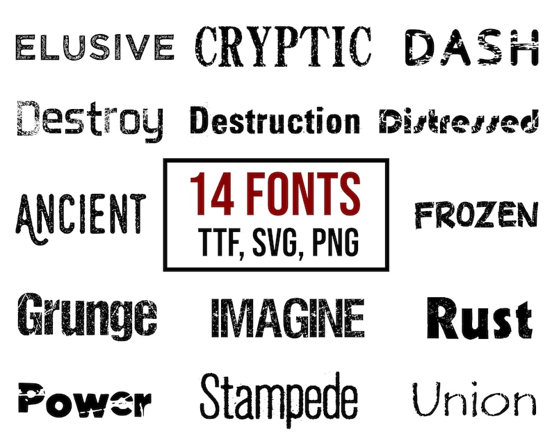 14 Distressed Fonts BUNDLE TTF, SVG, Png, Distressed Font, Letters and ...
