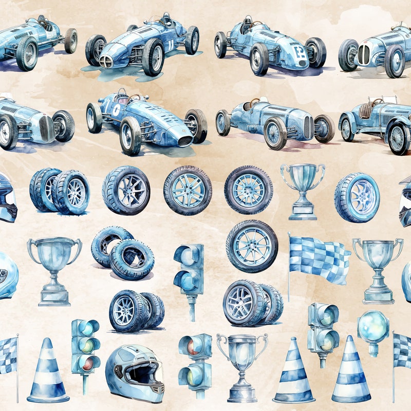 Vintage Racecar Clipart - Etsy