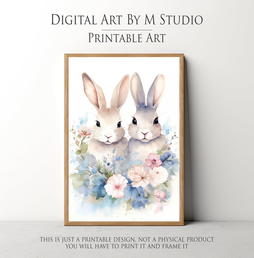 Easter Decor Bunny Art - Spring Decor, Vintage Spring Watercolor Print ...
