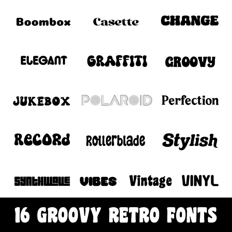 16 Retro Groovy Font Bundle - Svg, Png, Ttf, Otf - Retro Font, Vintage ...