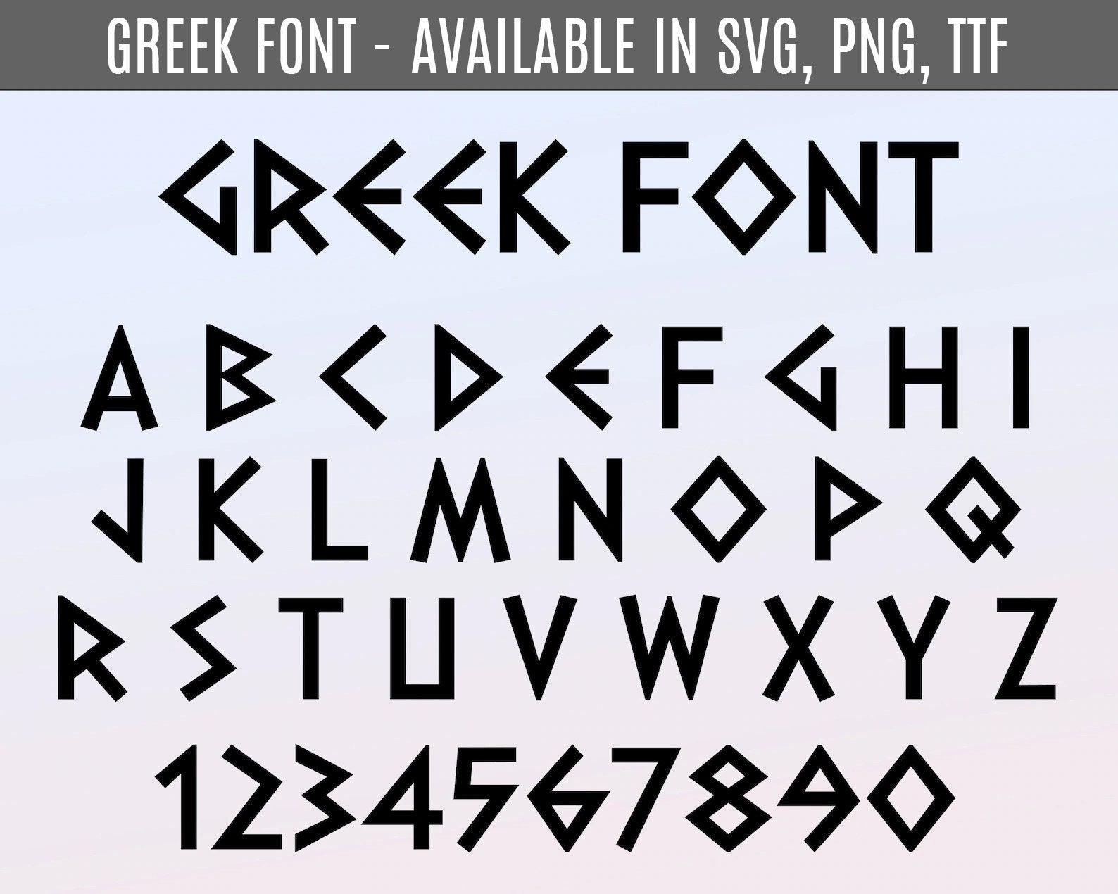 Greek Font TTF SVG Png Alphabet Letters Numbers Cricut Font