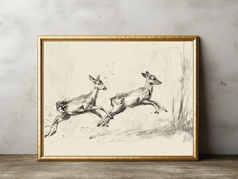 Antique Rustic Deer Sketch - Vintage Deer Sketch Print - Printable ...