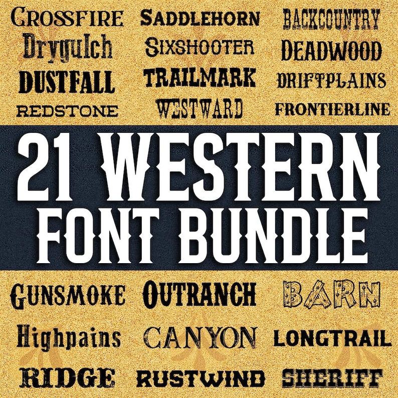 21 Western Fonts Bundle #2 - OTF, SVG | Cowboy Retro & Wild West ...