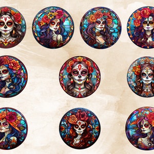 44 Stained Glass Calavera Catrina Bundle PNG - Mexican Halloween, Day ...