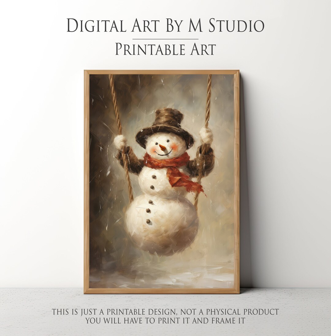 Cute Snowman on a Swing - Christmas Wall Art, Snowman Printable ...