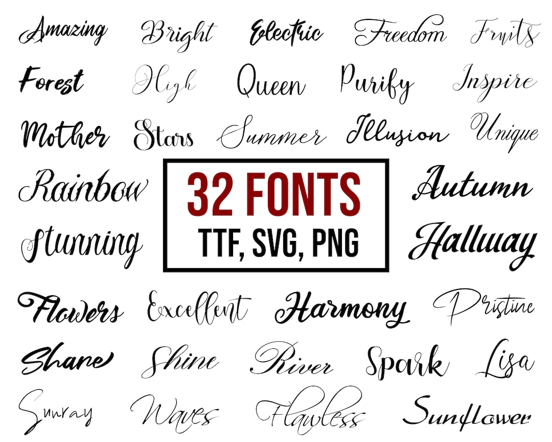 32 Calligraphy Fonts BUNDLE TTF, SVG, Png, Calligraphy Font, Letters ...