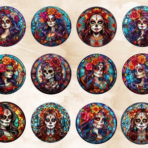 44 Stained Glass Calavera Catrina Bundle PNG - Mexican Halloween, Day ...