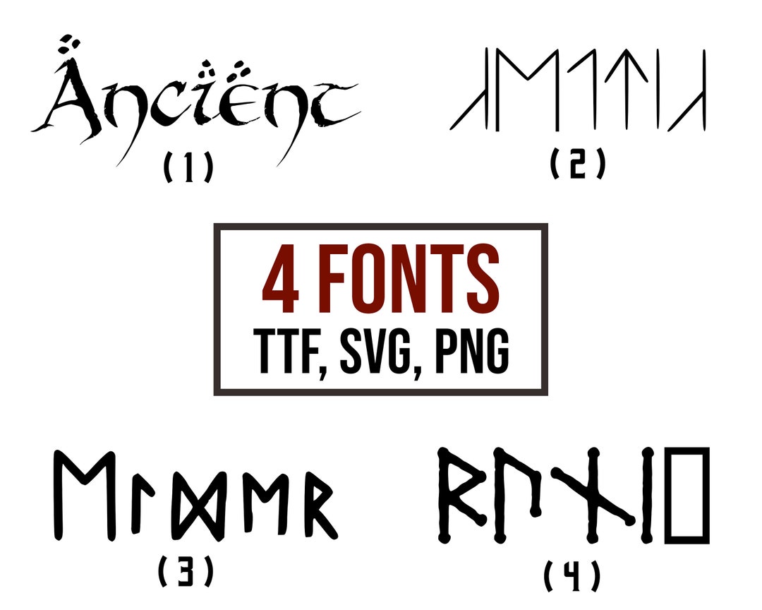 4 Nordic Fonts BUNDLE TTF, SVG, Png, Letters and Numbers, Norse ...