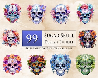 Dia De Los Muertos Clipart Bundle Png, 24 Images, Sugar Skull Digital ...