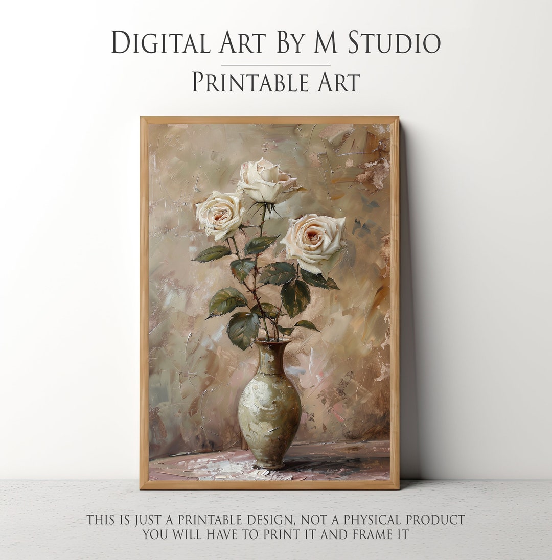 Still Life White Roses Print - Flower Painting, Botanical Print ...