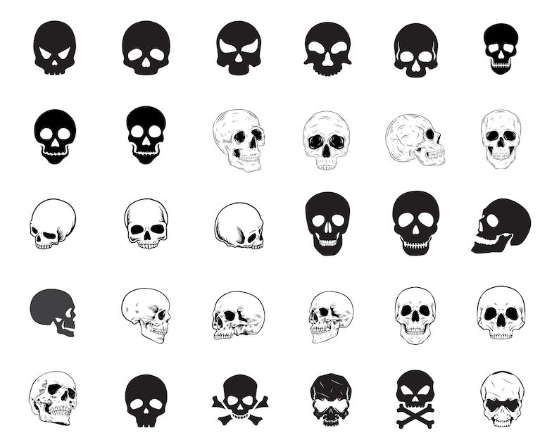 30+ Skull SVG Bundle, Files for Cricut, Skull Silhouette, Skull Outline ...
