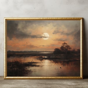 Rustic Vintage Moody Sunset Painting - Autumn Landscape Painting ...