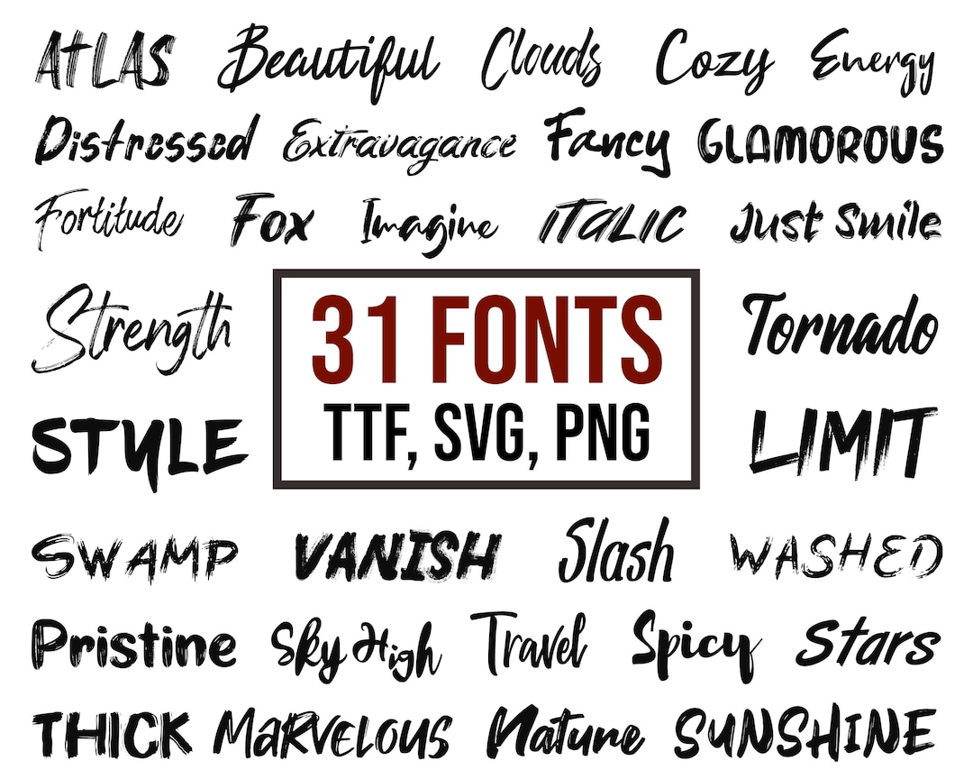 31 Brush Font BUNDLE TTF, SVG, Png, Brush Fonts, Letters and Numbers ...
