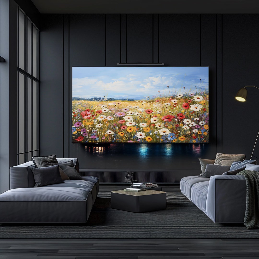 Vintage Wildflower Field TV Frame Art - Oil Painting, Samsung Frame TV ...