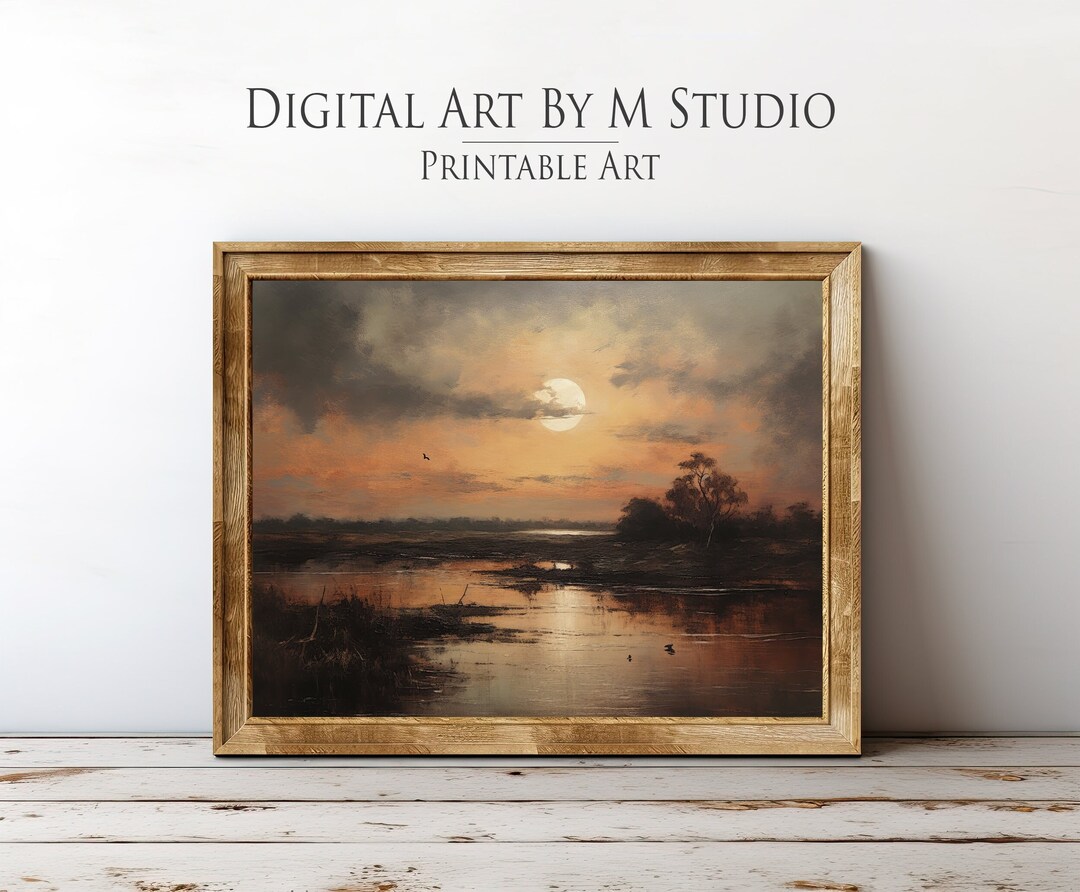 Rustic Vintage Moody Sunset Painting - Autumn Landscape Painting ...