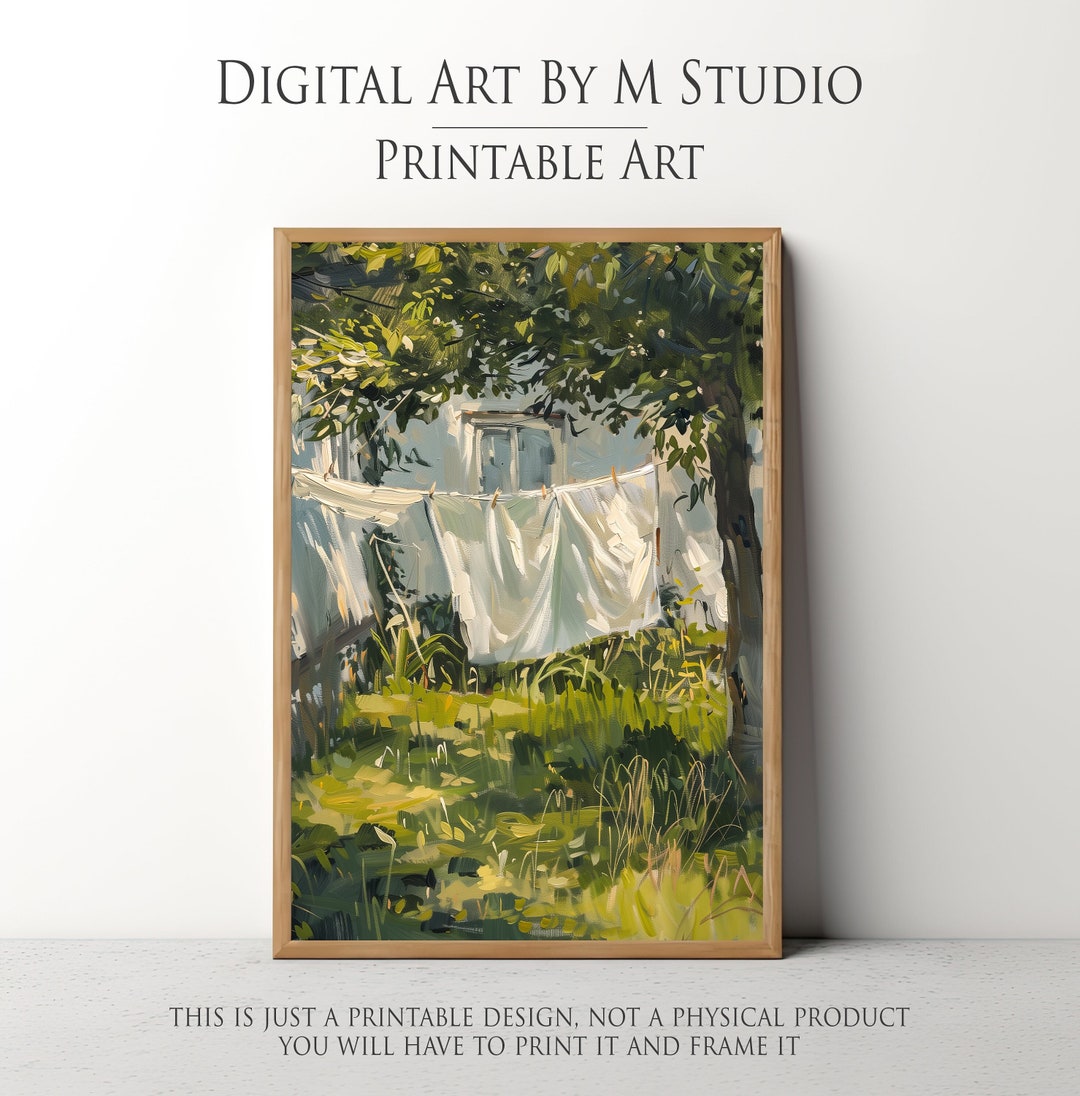 Country Laundry Landscape Print - Laundry Room Decor, Rustic Vintage ...